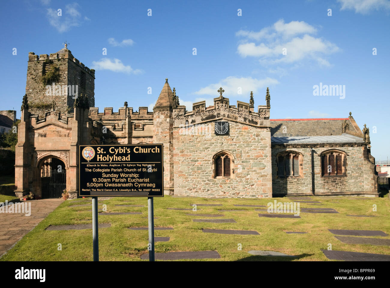 Church of Saint Cybi in walls of Caer Gybi Roman Fort. Holyhead, Isle ...
