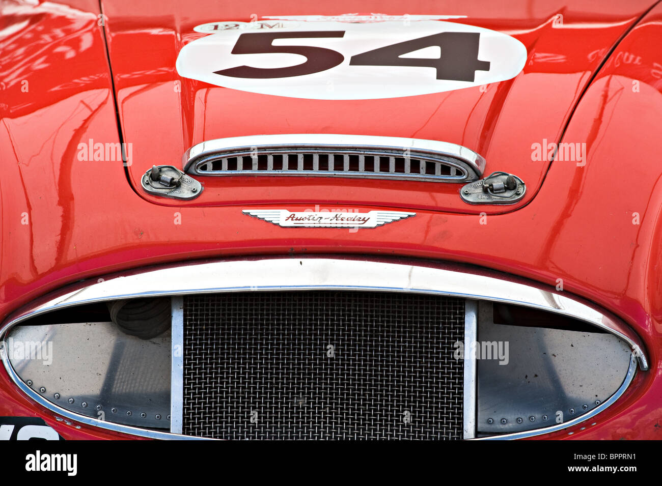 Closeup of Radiator Grille and Bonnet of a Red Austin Healey 3000 ...