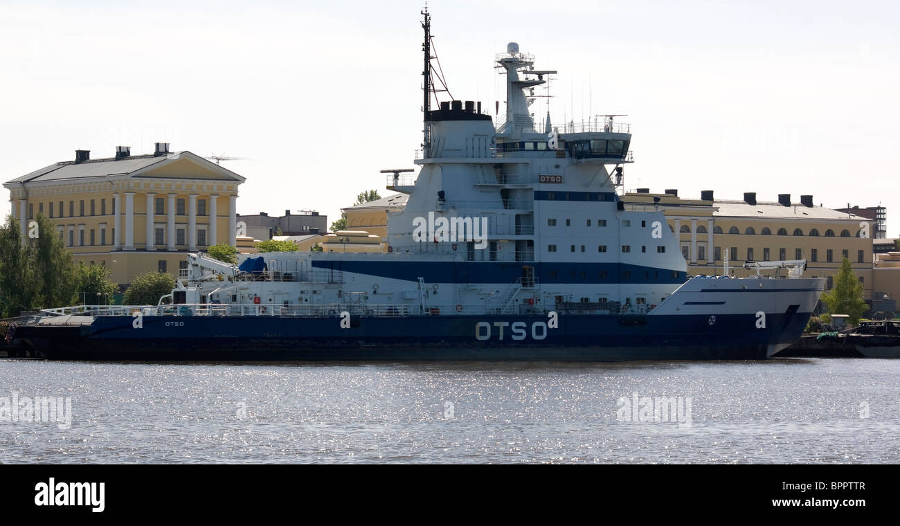 The Finish Icebreaker OTSO at its summer mooring in Helsinki Finland ...