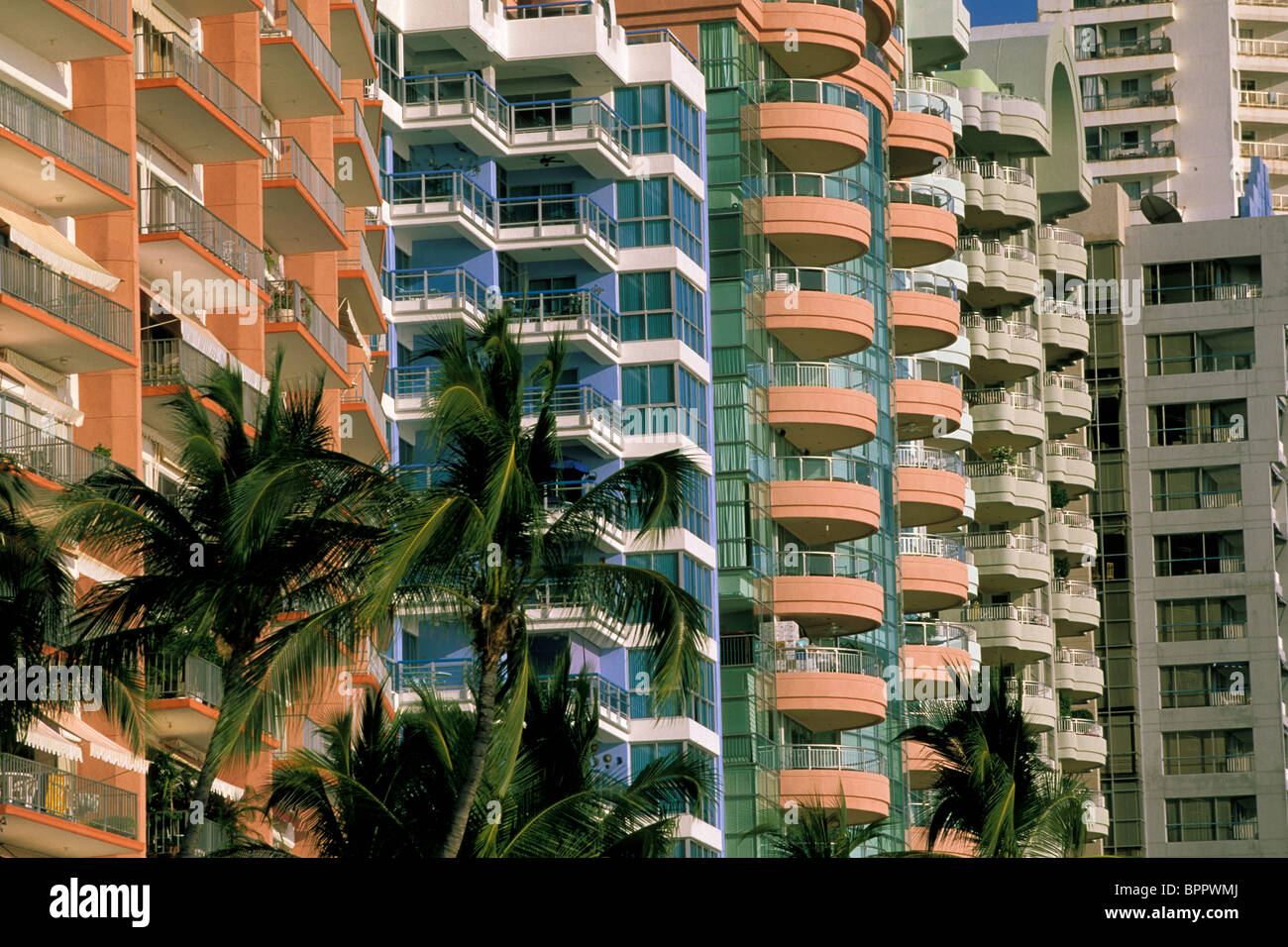 North America, Mexico, Guerrero, Acapulco. Condos and highrises on ...