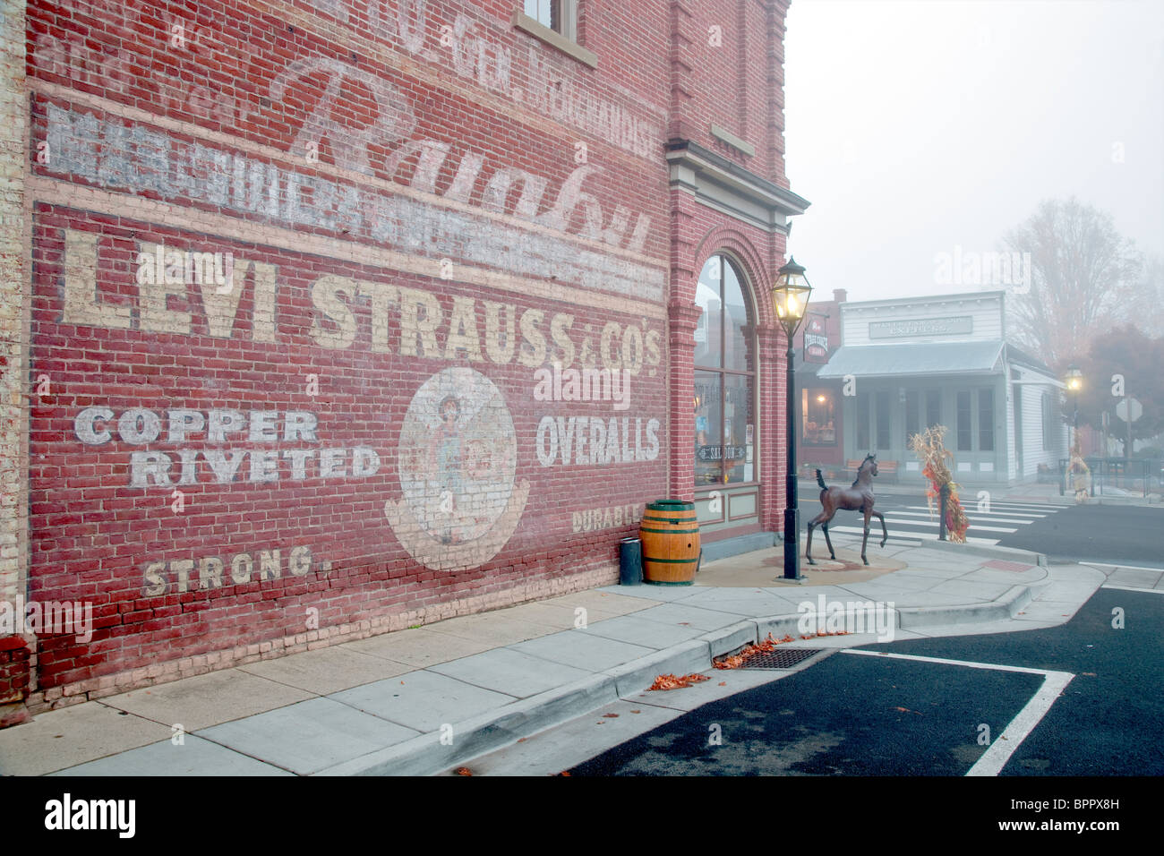 Old Levi sign on side of brick building. Jacksonville, Oregon Stock ...