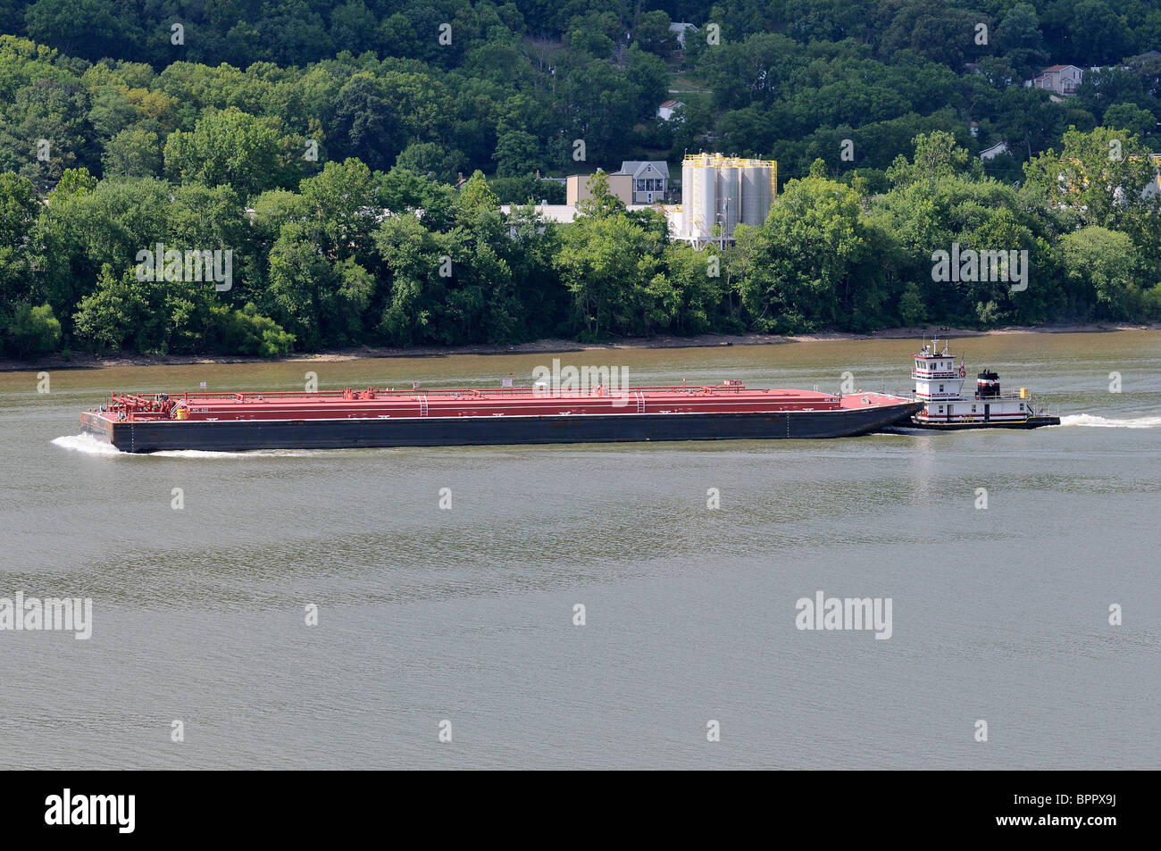 Barge on the Ohio River between Cincinnati, Ohio and Constance ...