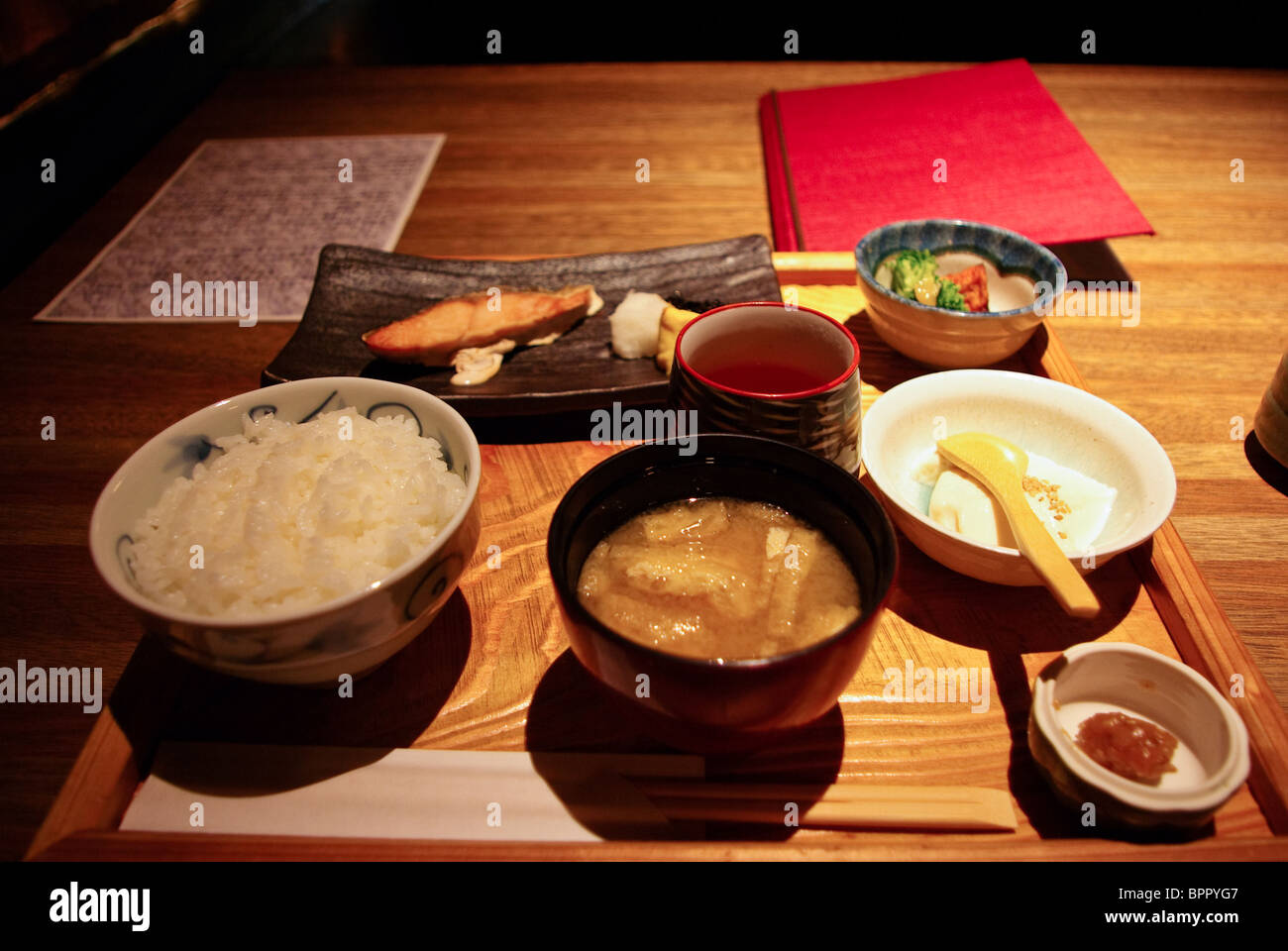 Japanese breakfast soup rice fish tea hi-res stock photography and ...