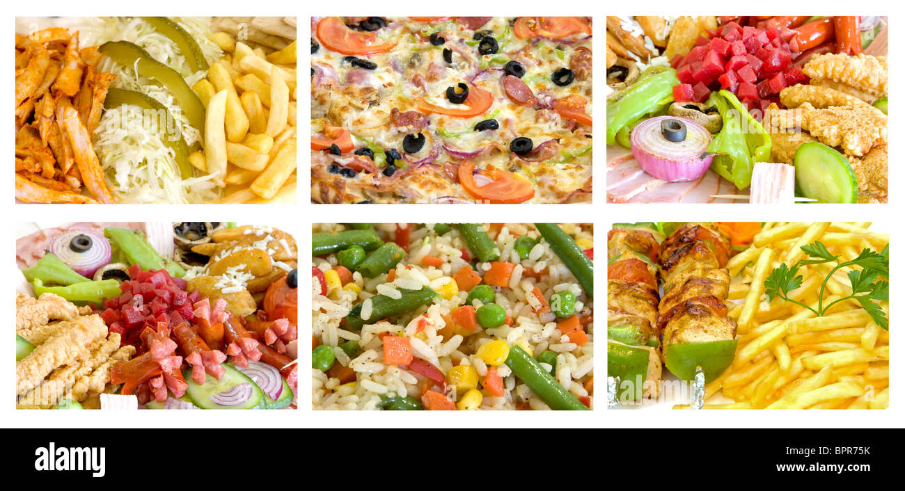 Mixture of six different foods Stock Photo - Alamy