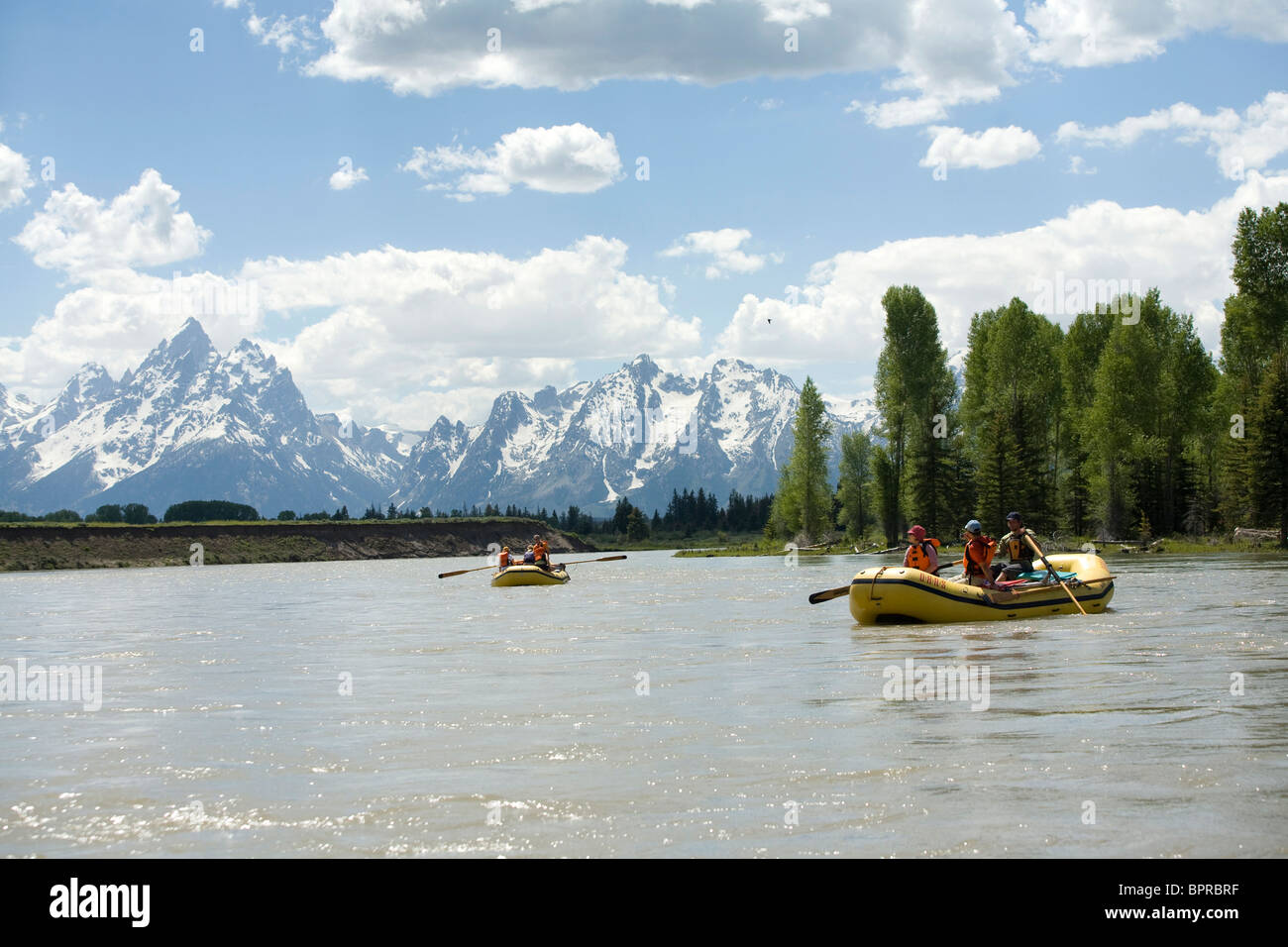 Rafting down the Snake River in Grand Teton National Park, WY Stock ...