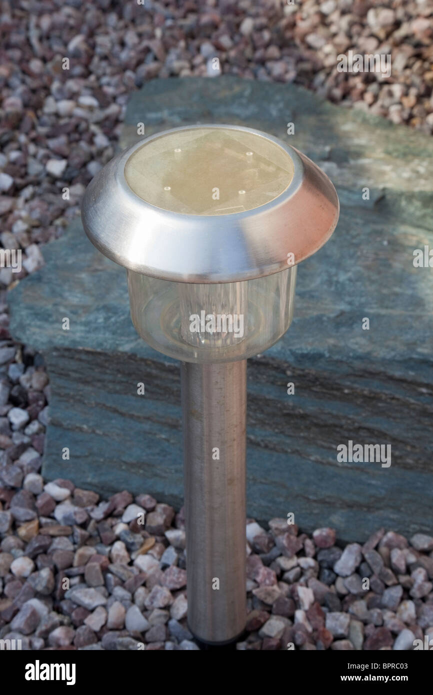 Close up of a solar powered garden light outside in daylight. UK ...