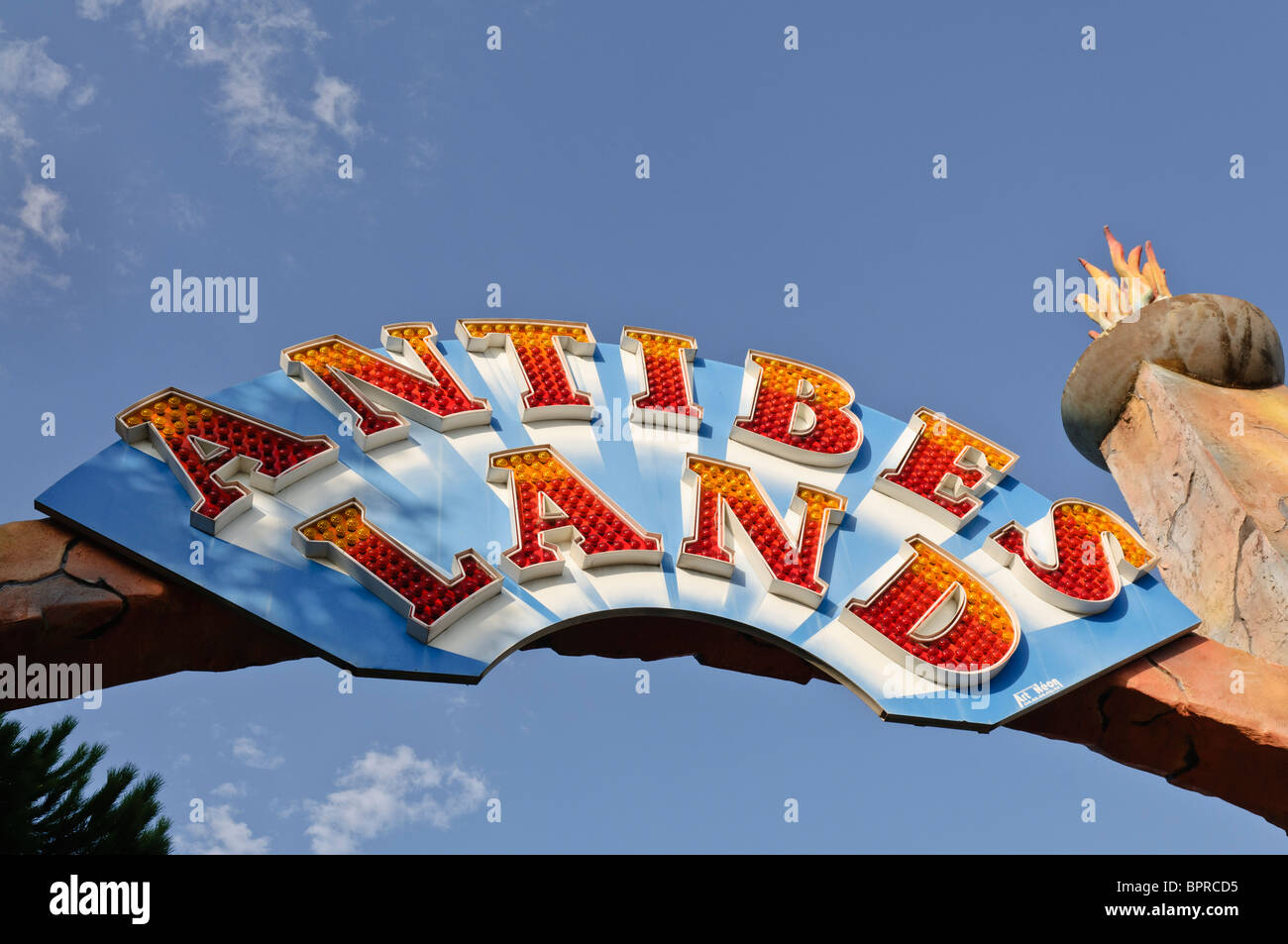 Sign above the entrance to Antibesland, Antibes Stock Photo - Alamy