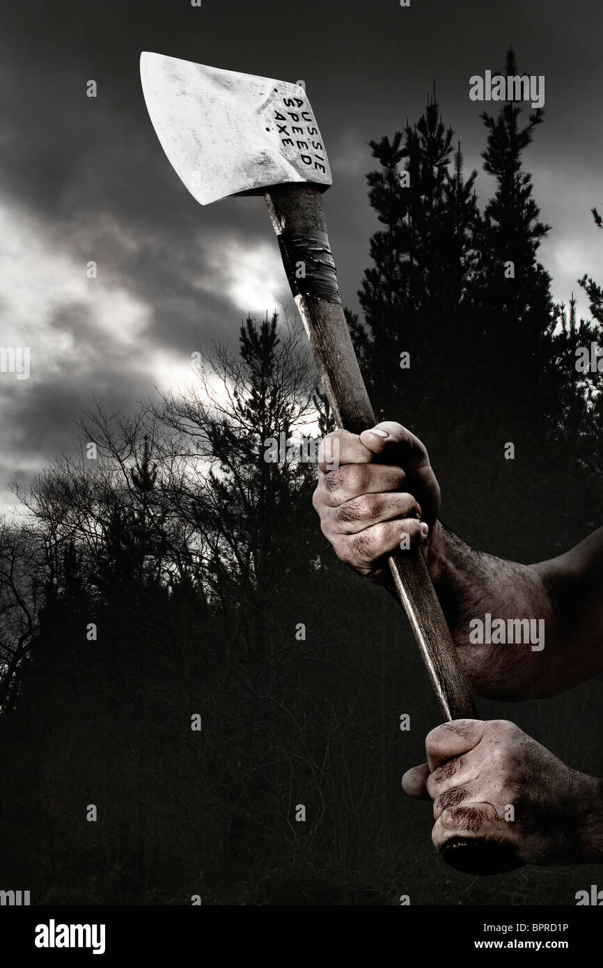 Hands holding an axe during traditional rural sport training, Basque ...