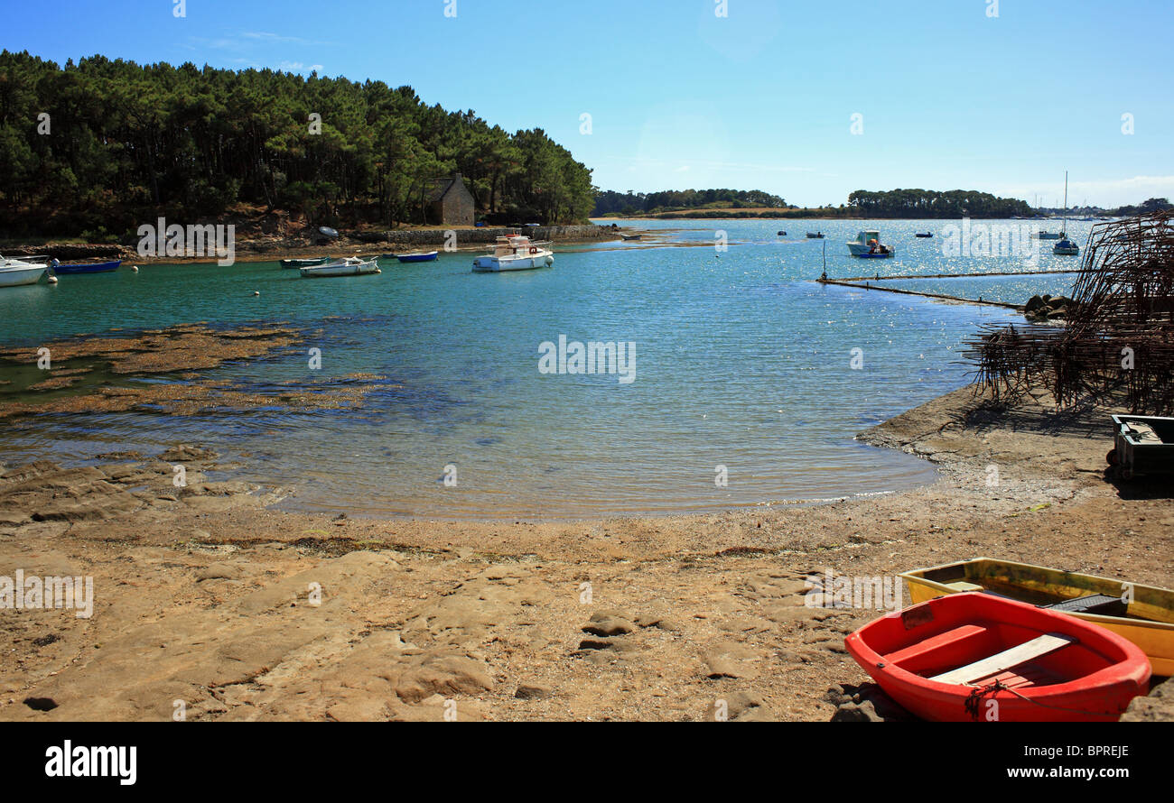 View of Anse de Baden from barage, Baden, Golfe du Morbihan, Bretagne ...