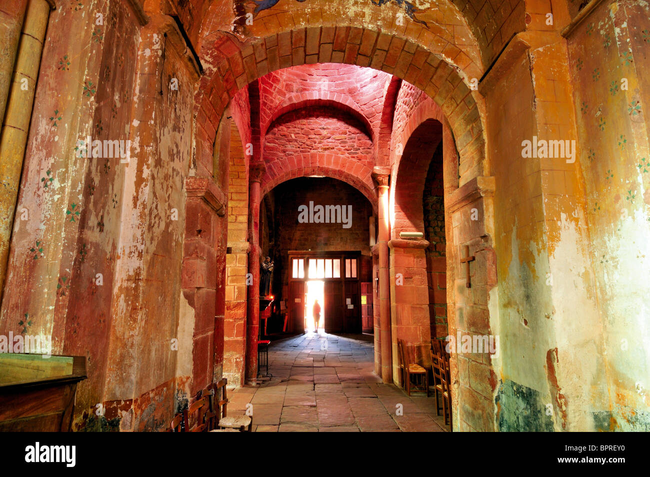 France: Interior of medieval parish church St. Pierre in Collonges-a ...