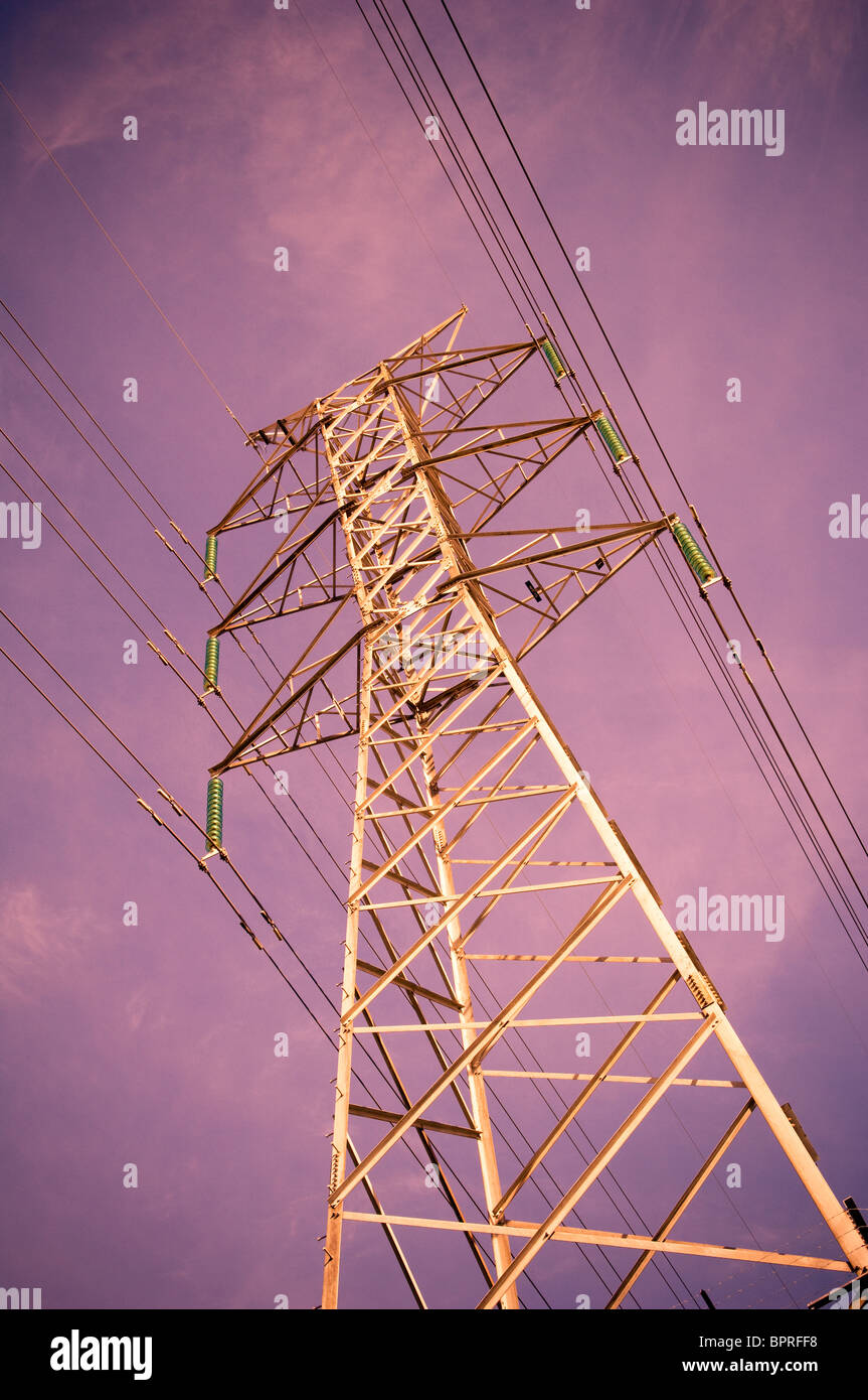 Massive power lines stretch into the distance Stock Photo - Alamy