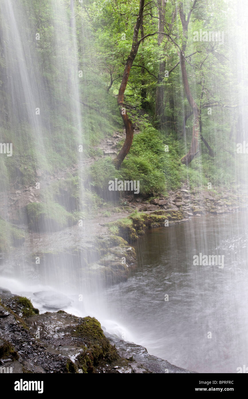Sgwd yr Eira waterfall; Afon Hepste; Brecon Beacons; behind the ...