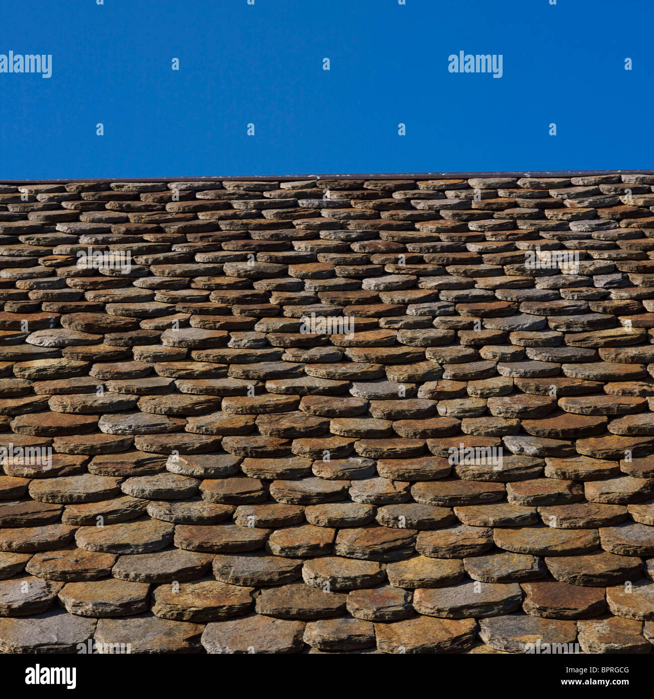 Traditional slate ( lauze) roof in Auvergne. Detailed view of a ...