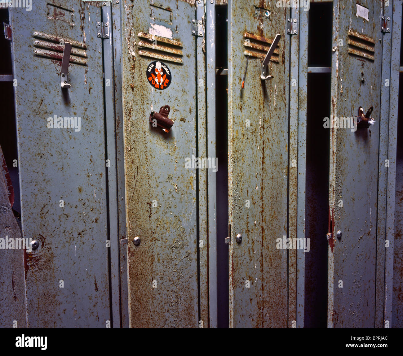 old rusty lockers with lewd transfer at abm malt kiln Louth ...