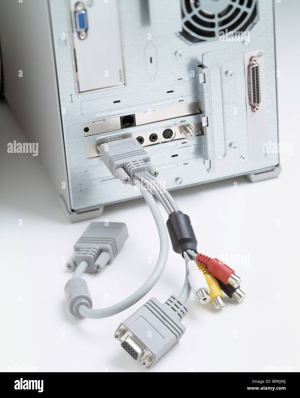 Rear of computer showing cables Stock Photo - Alamy