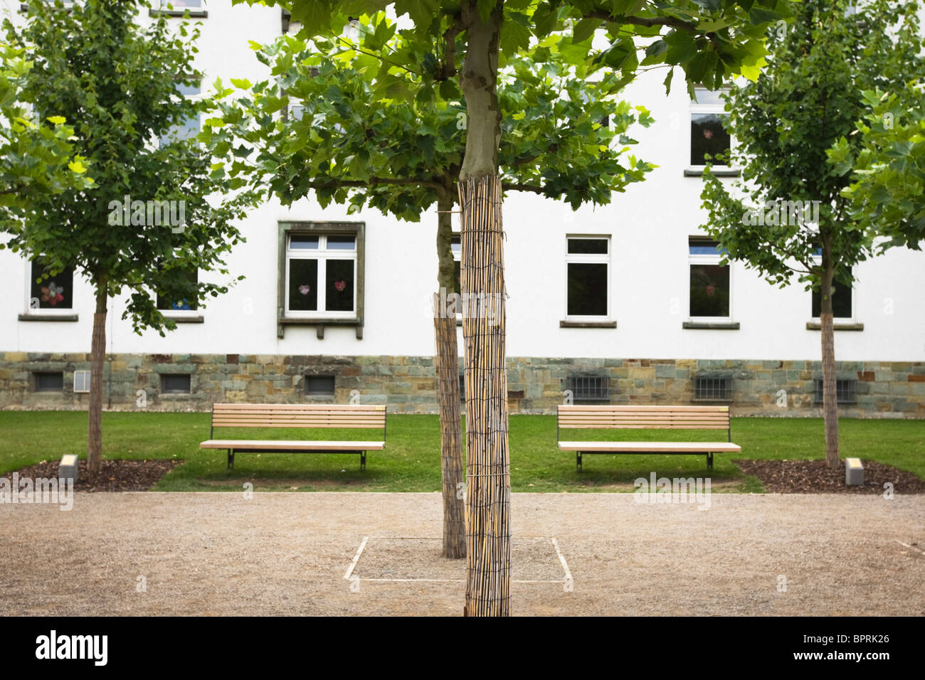Bench tree symmetry footpath hi-res stock photography and images - Alamy