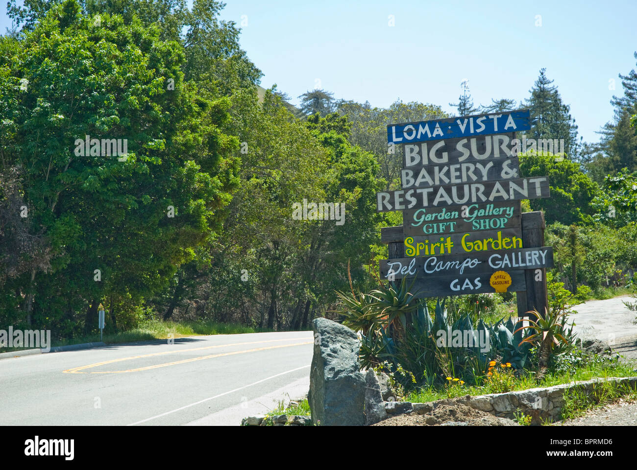 Roadside sign for the Big Sur Bakery and restaurant in Southern ...