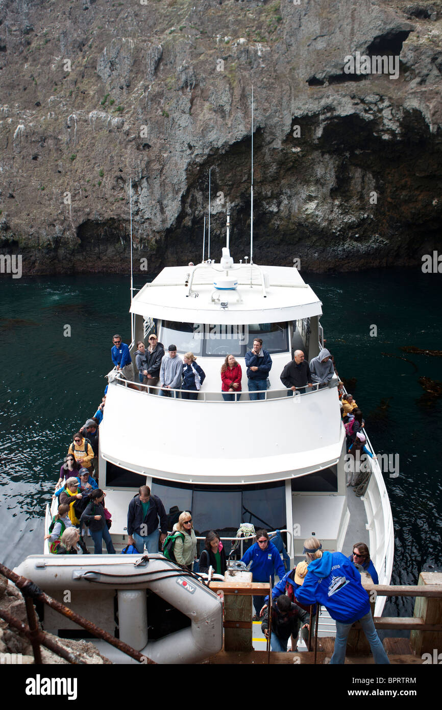 Visitors to Anacapa Island depart a ferry boat, Channel Islands ...