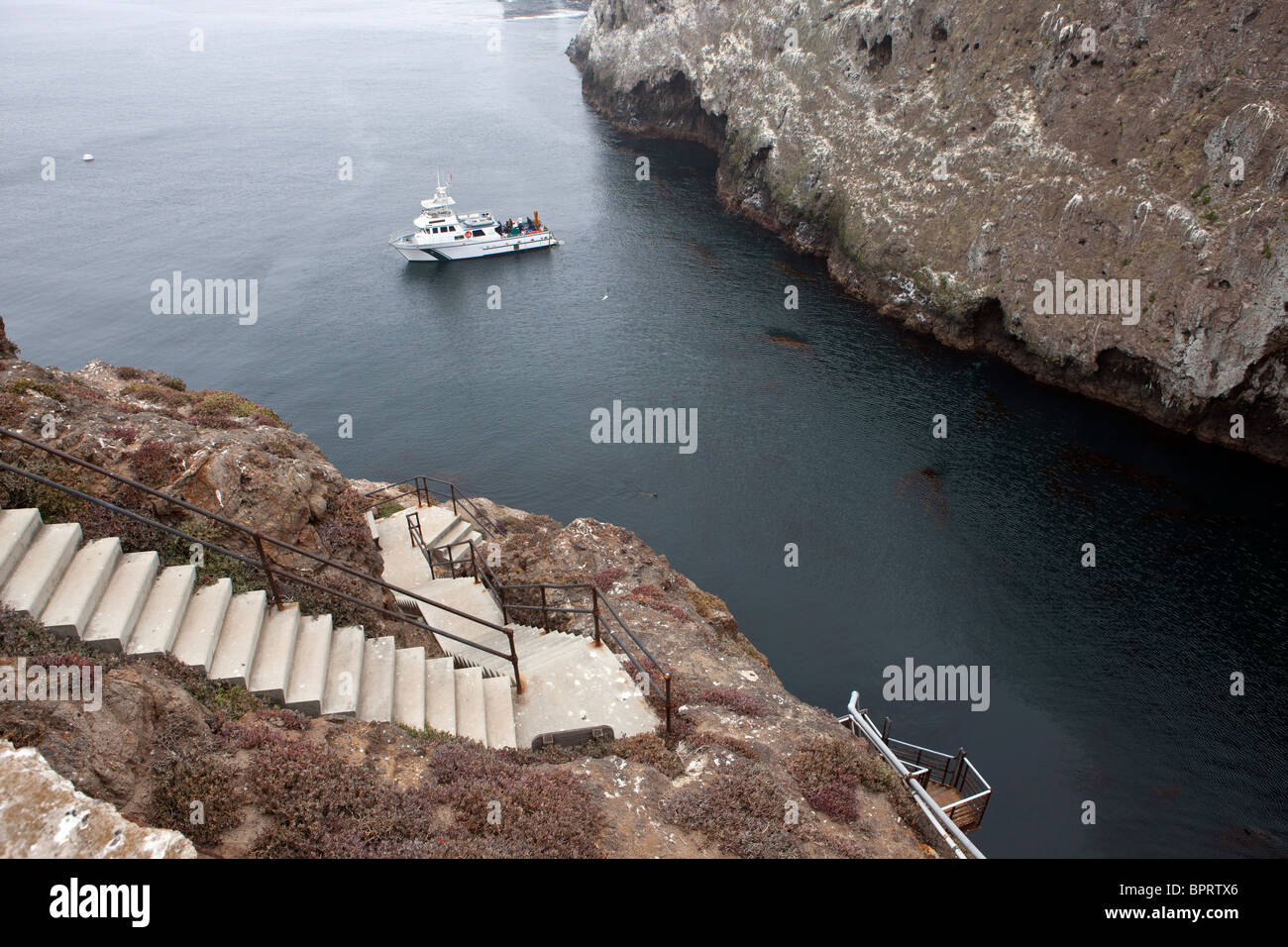 Stairs down cliff to dock, Anacapa Island, Channel Islands National ...