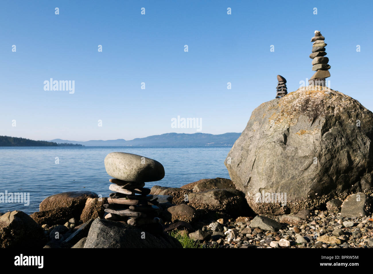 An inukshuk on a beach Salt Spring Island British Columbia Canada Stock ...