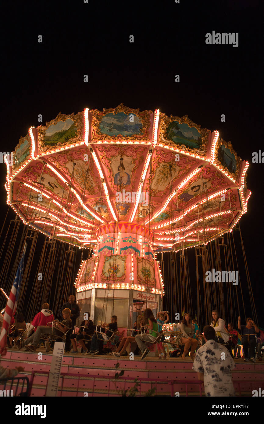Swing ride with lights at night, California Mid-State Fair, Paso Robles ...