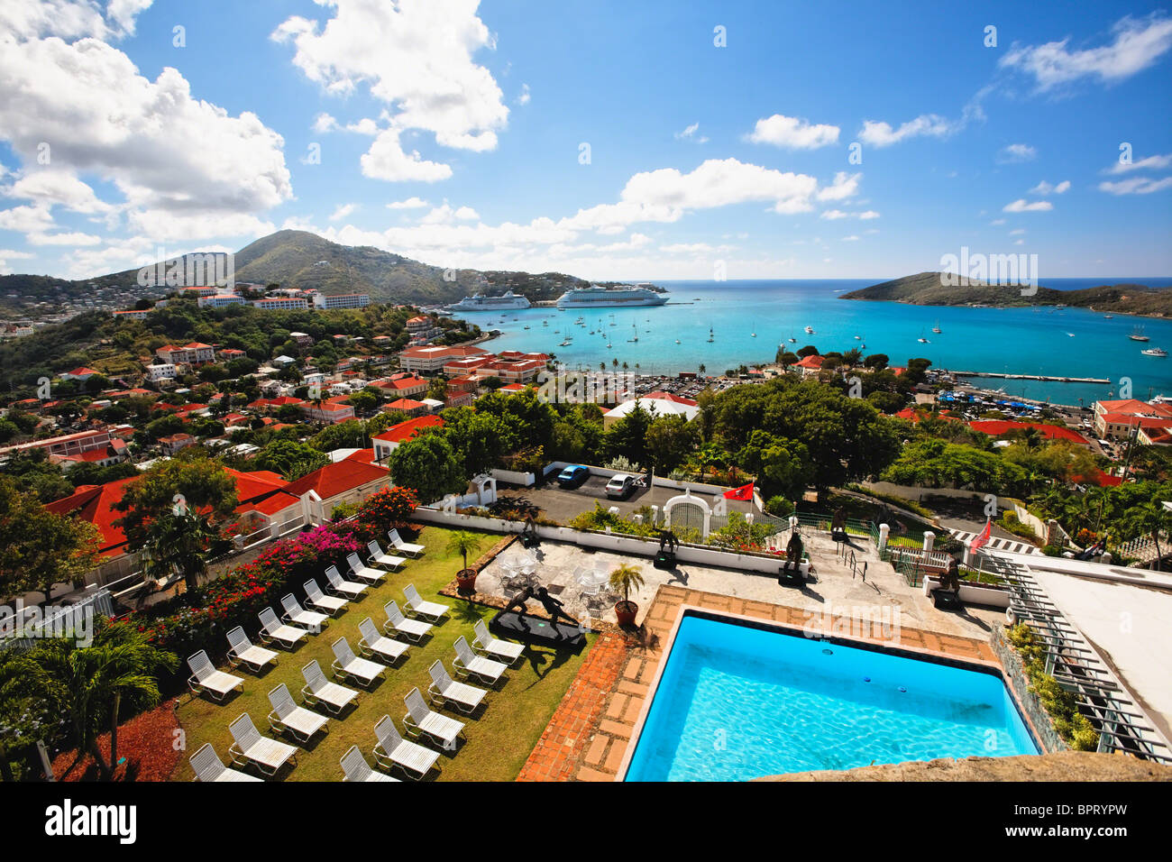 View of Charlotte Amalie, from the Tower of Blackbeard's Castle, St ...