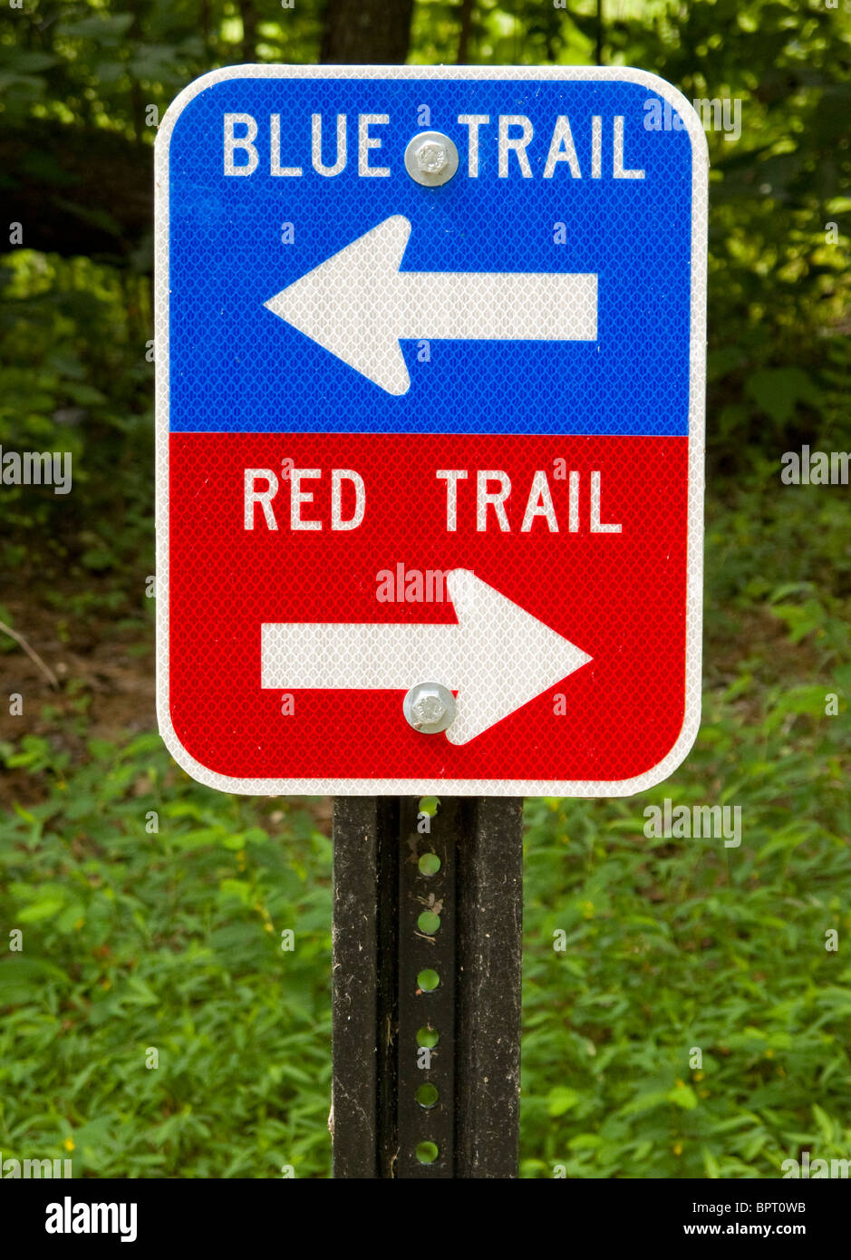 Hiking trail signage in a Cane Creek park in Cookeville, Tennessee ...