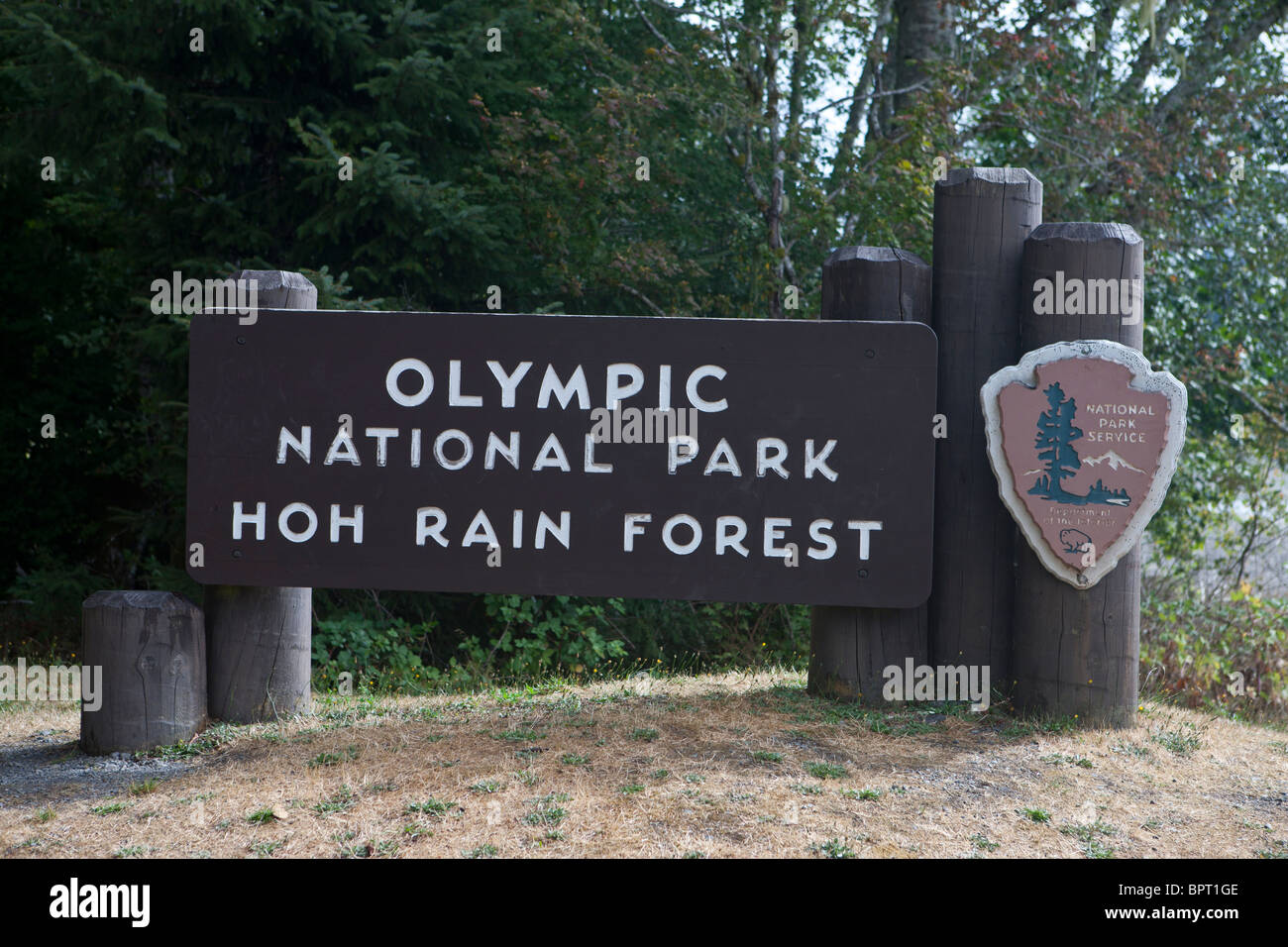 National Park Service welcome sign Olympic National Park, Hoh Rain ...