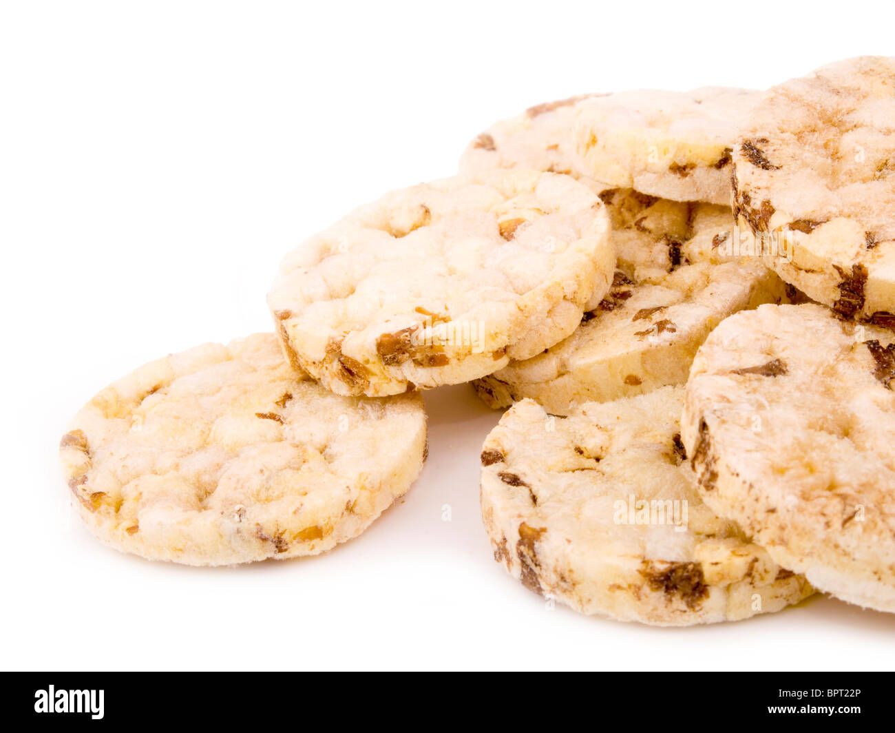 Closeup picture of small rice cakes on white background Stock Photo - Alamy