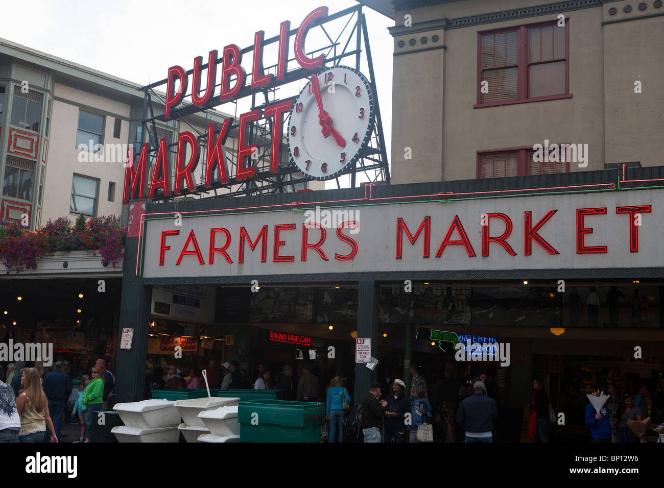 Exterior of Pike Place Market, Seattle, Washington, United States of ...