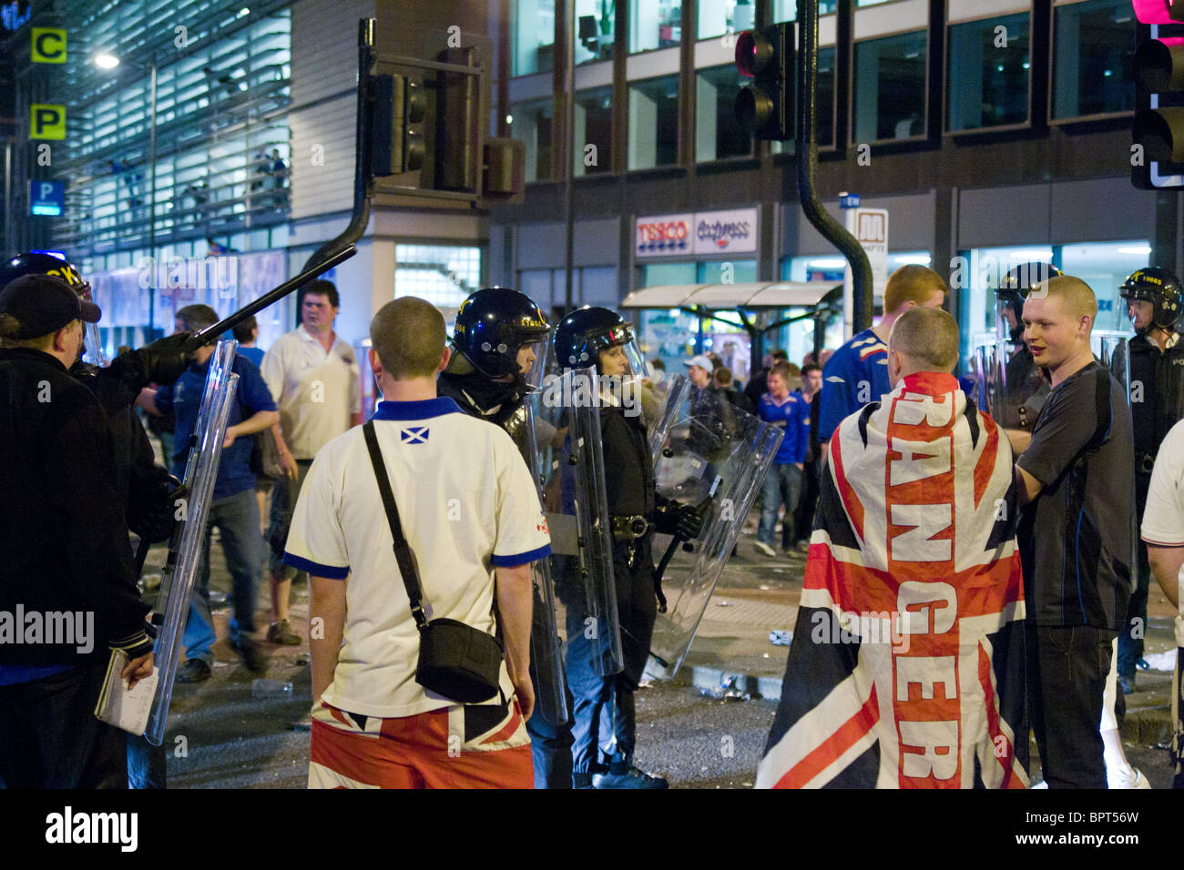 Football Fans in Manchester City for the UEFA cup 2008 opposing the ...