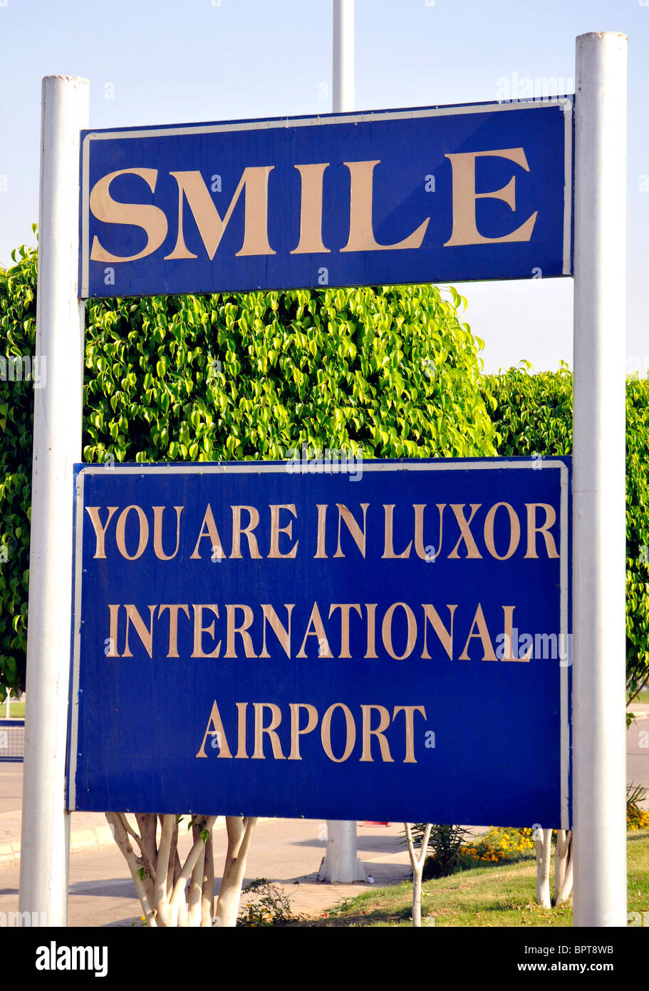Smile sign Luxor International Airport, Luxor, Egypt Stock Photo - Alamy