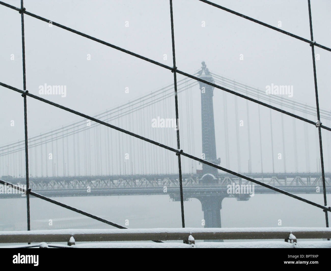 Cables Manhattan Bridge fog snow rain bad weather Brooklyn ...