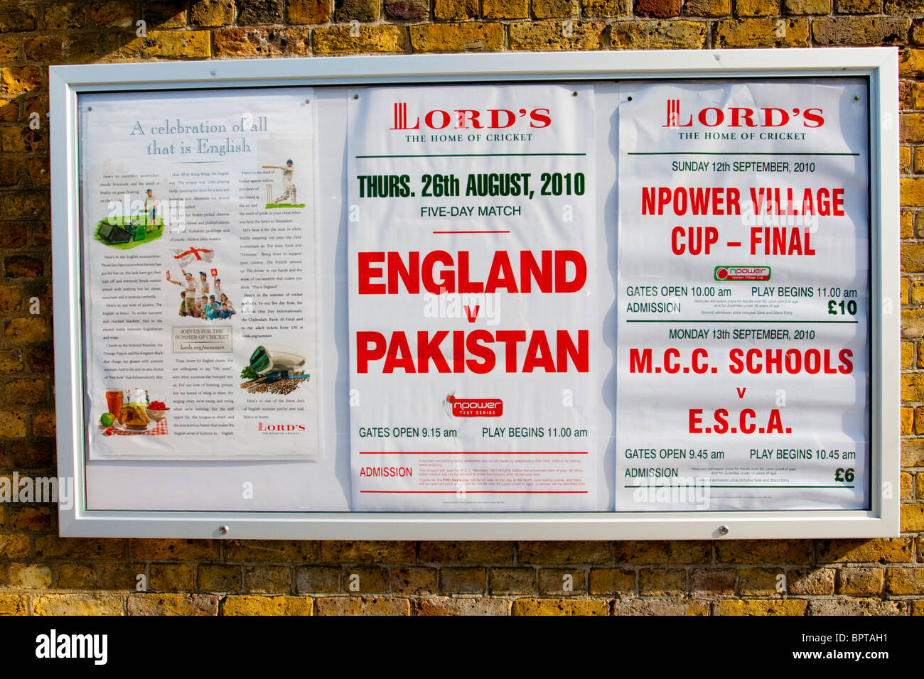 England versus Pakistan cricket game sign at The Lord's Cricket Ground ...