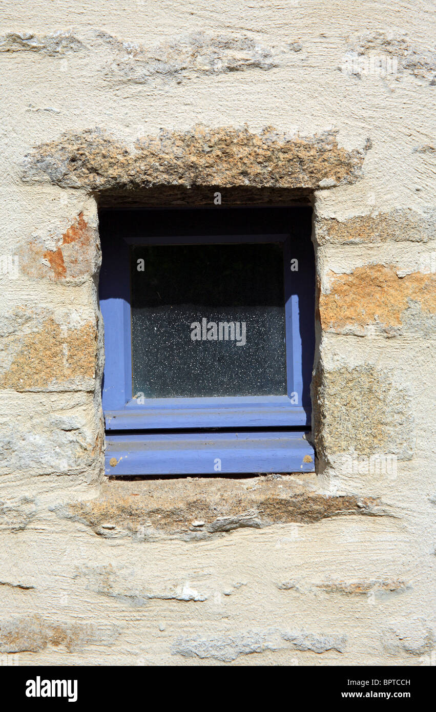 small blue frame window in wall Stock Photo - Alamy