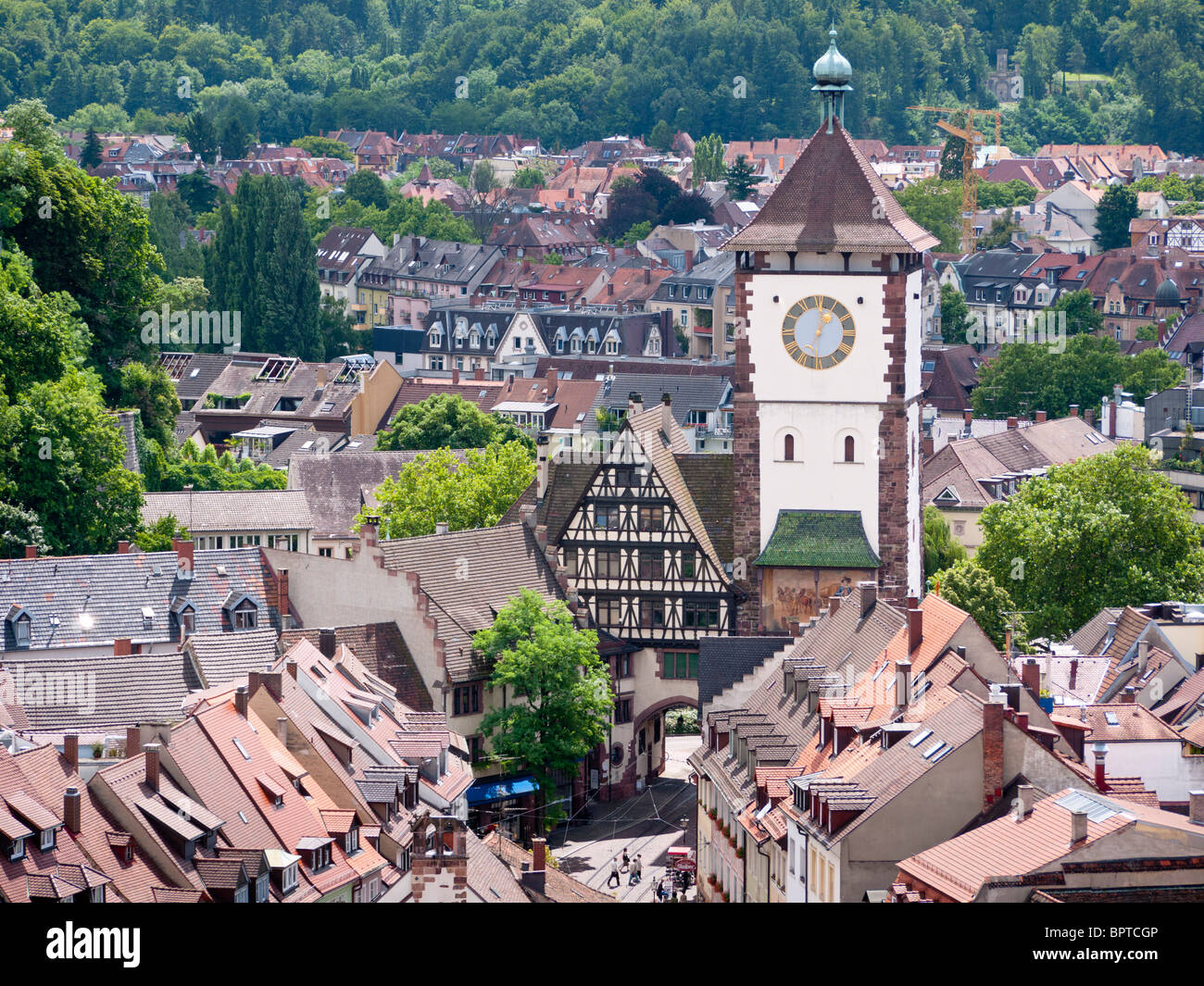 The Schwabentor, historic town gate in the old town of Freiburg im ...