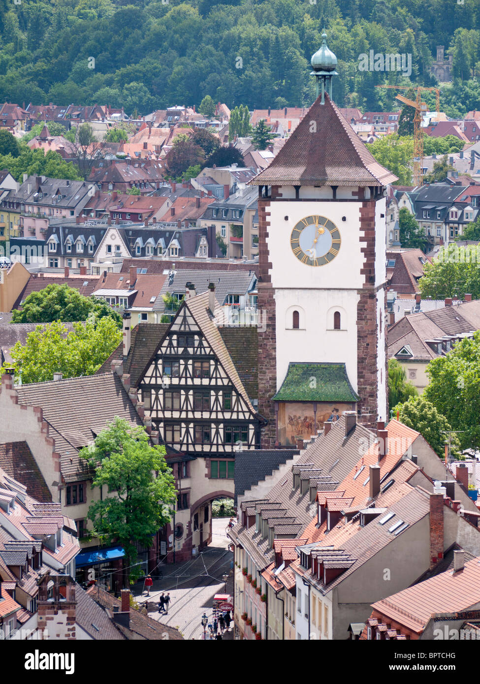 The Schwabentor, historic town gate in the old town of Freiburg im ...