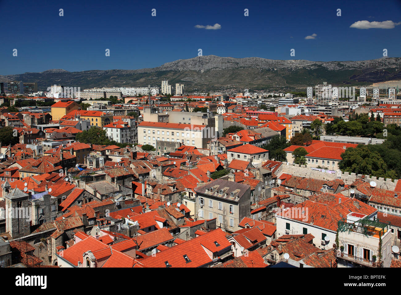 Roof tops, seen from the tower of The Cathedral of St.Domnius in Split ...