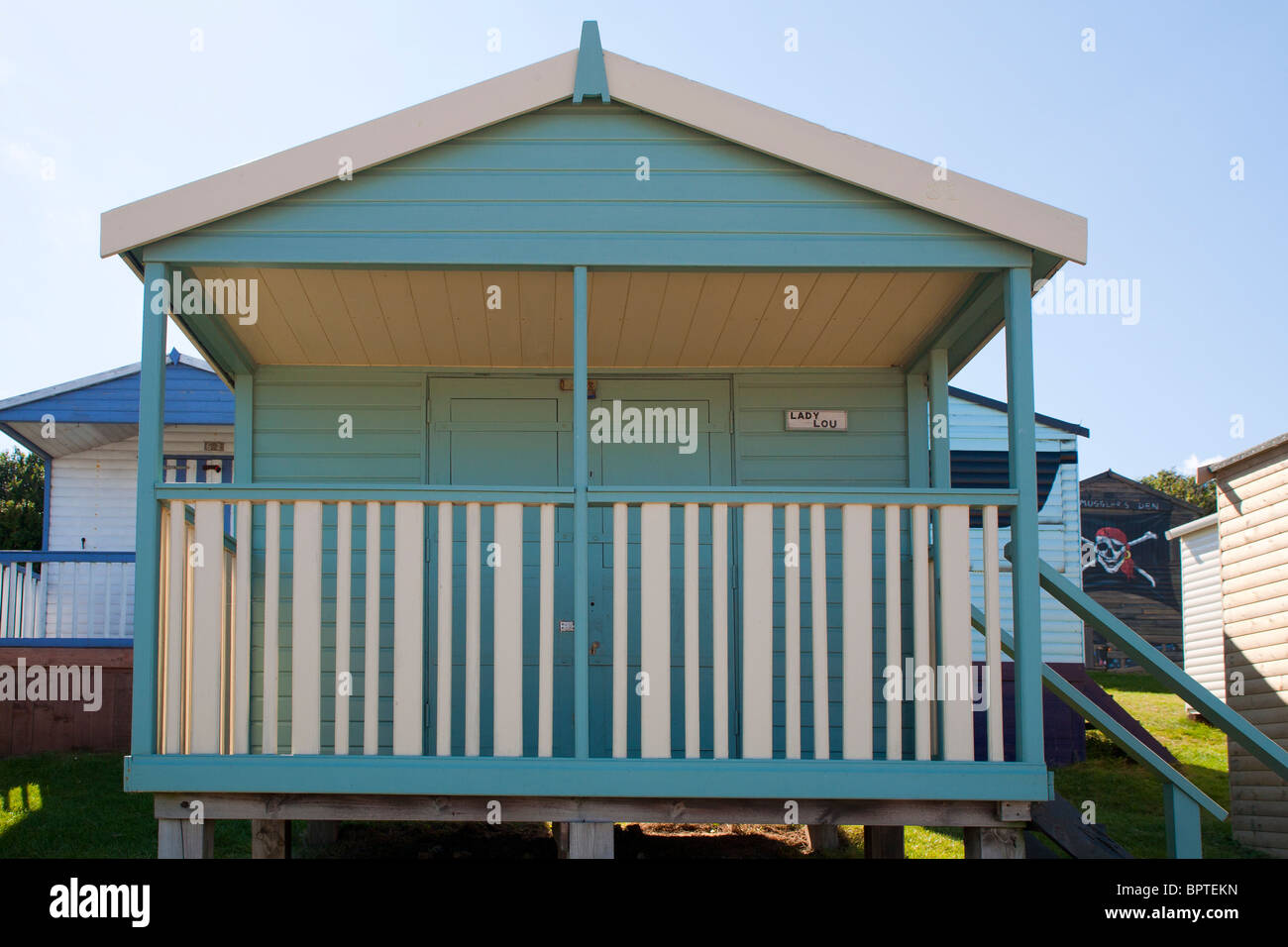 lady lou whitstable beach hut Stock Photo - Alamy