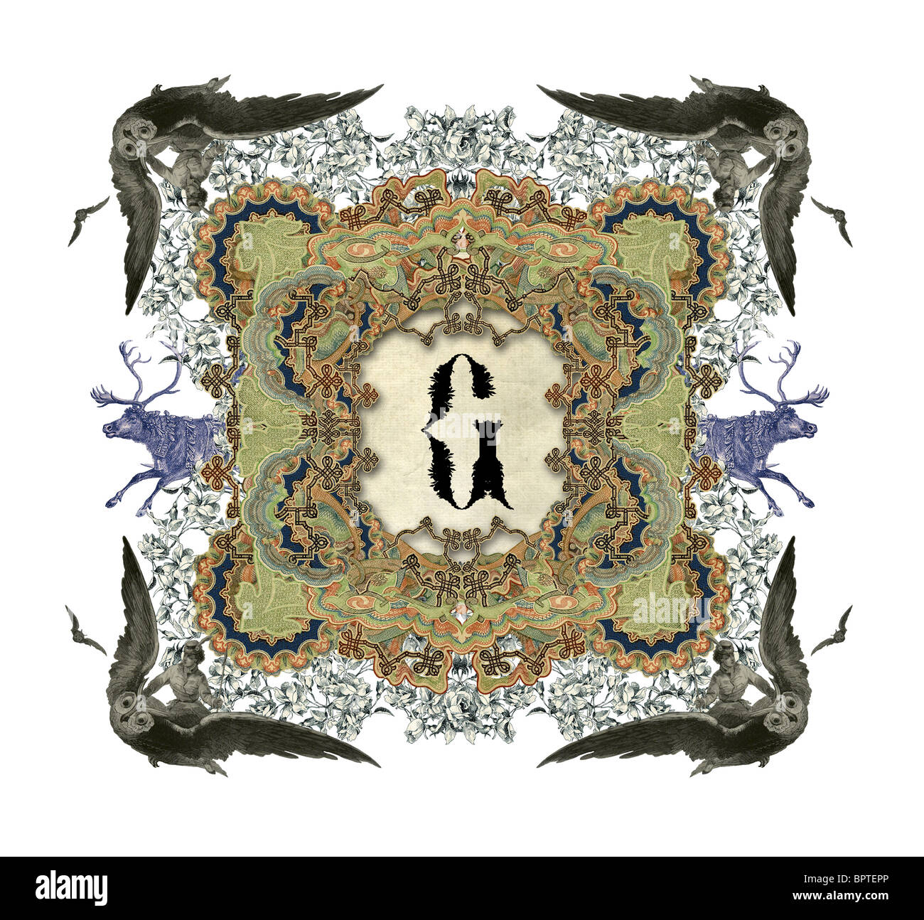 The Victorian capital letter G with four owls and two deer Stock Photo ...