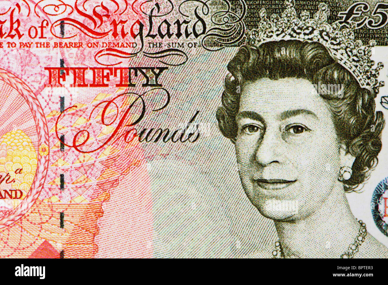 Detail of a fifty GBP british pound banknote Stock Photo - Alamy