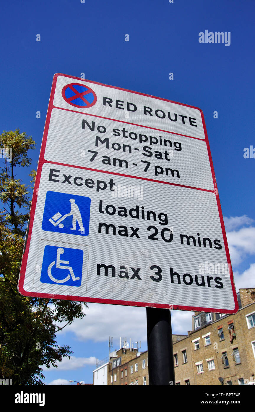 Red Route sign, Edgeware Road, Paddington, City of Westminster, Greater ...