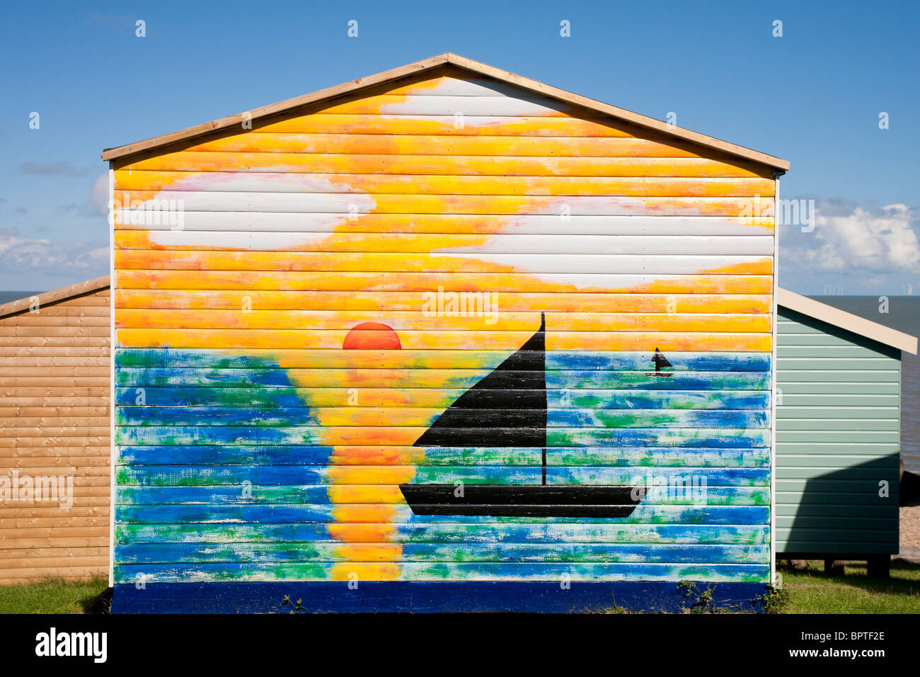 Whitstable beach hut with sunset scene Stock Photo - Alamy