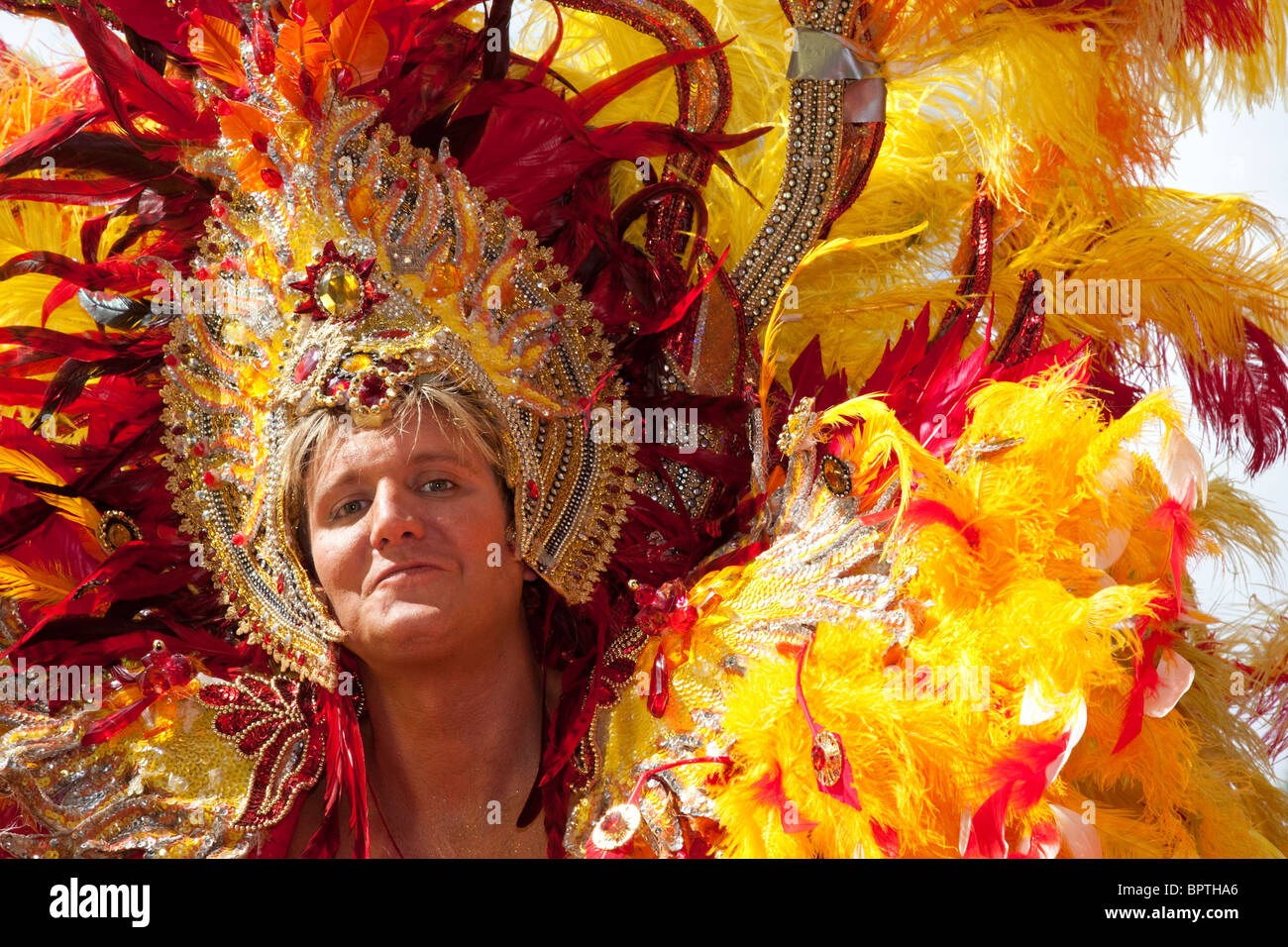 Male samba dancer, Notting Hill Carnival parade, London, England ...