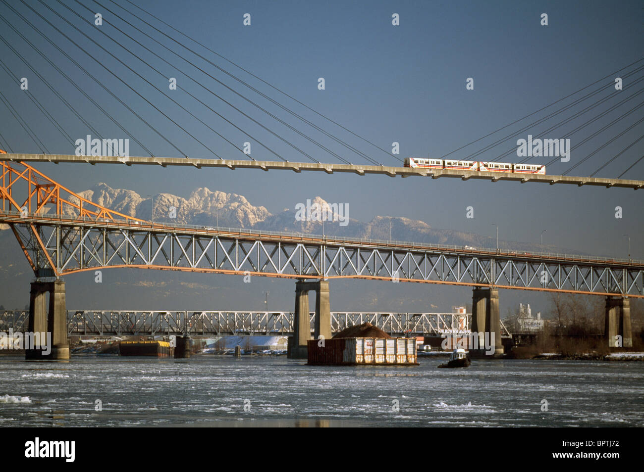 Bridges over Fraser River, New Westminster to Surrey, BC, British ...