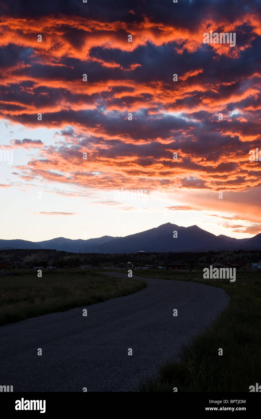 Purple & pink sunset clouds over the Rocky Mountains, west of Salida ...