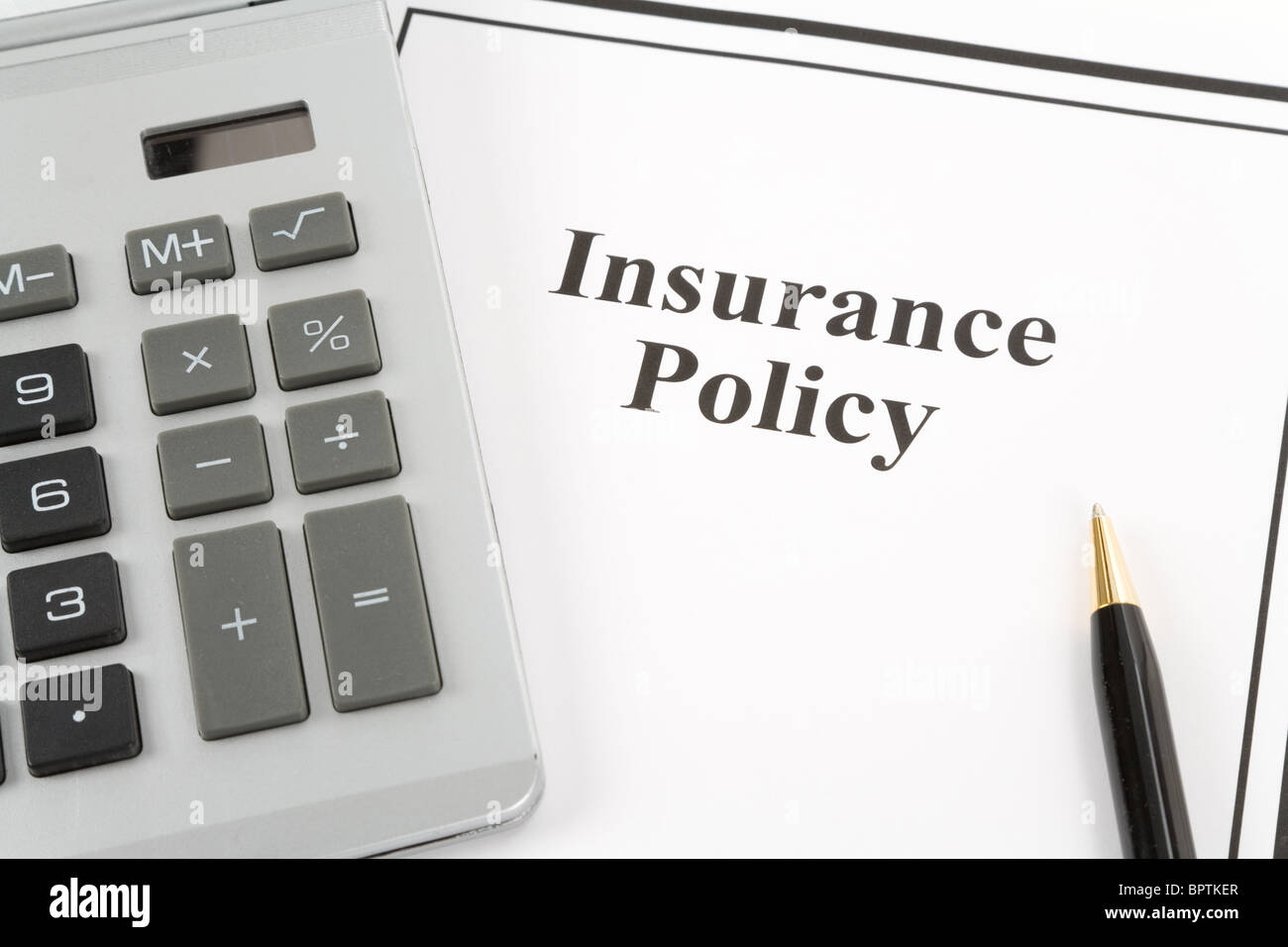 Document of Insurance Policy and calculator, for background Stock Photo ...