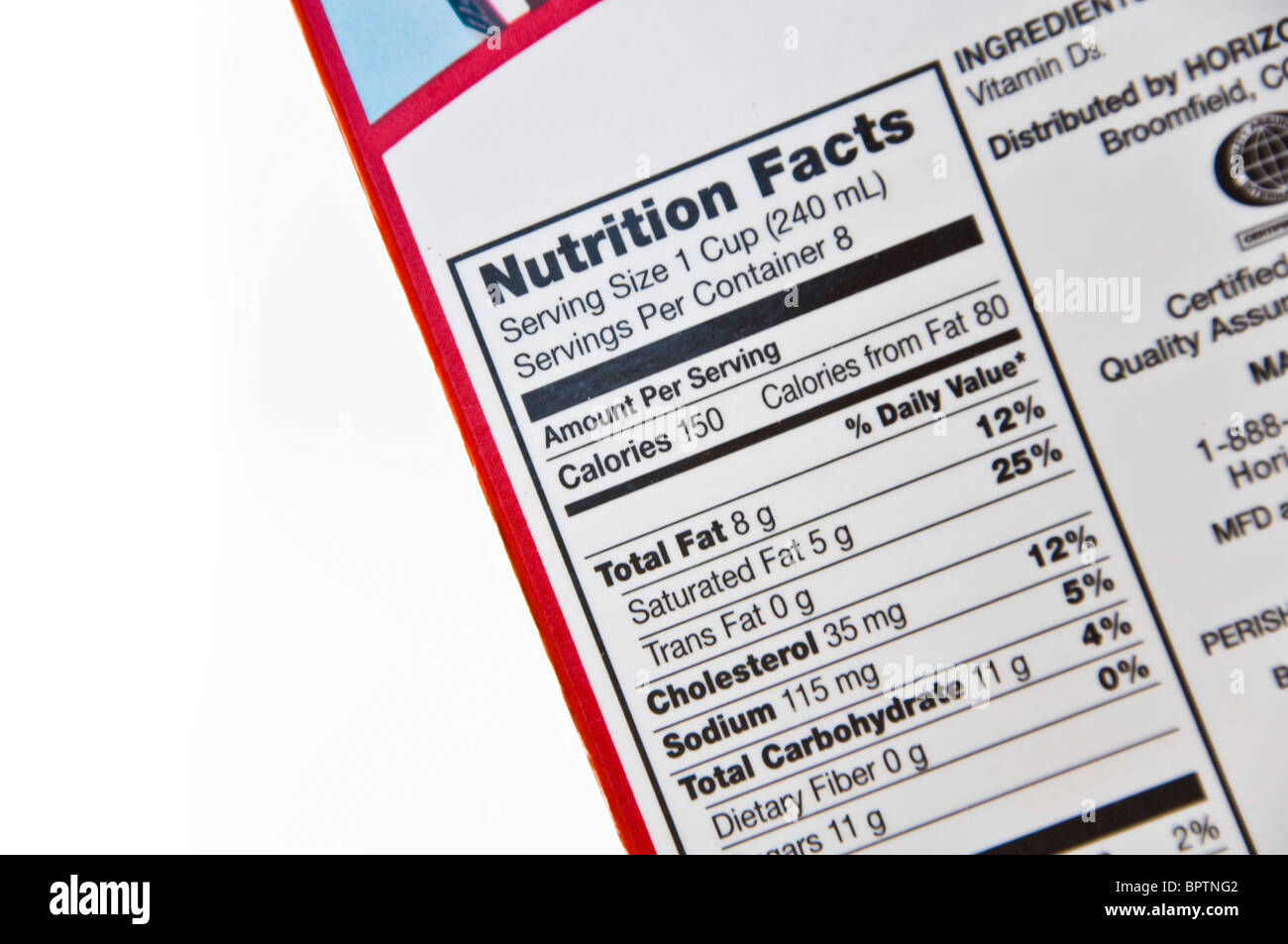 Ingredients label on the box Stock Photo - Alamy