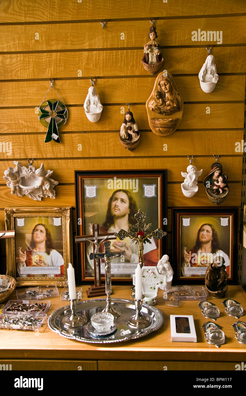 Religious iconography kitsch on sale at a Franciscan Centre Stock Photo ...