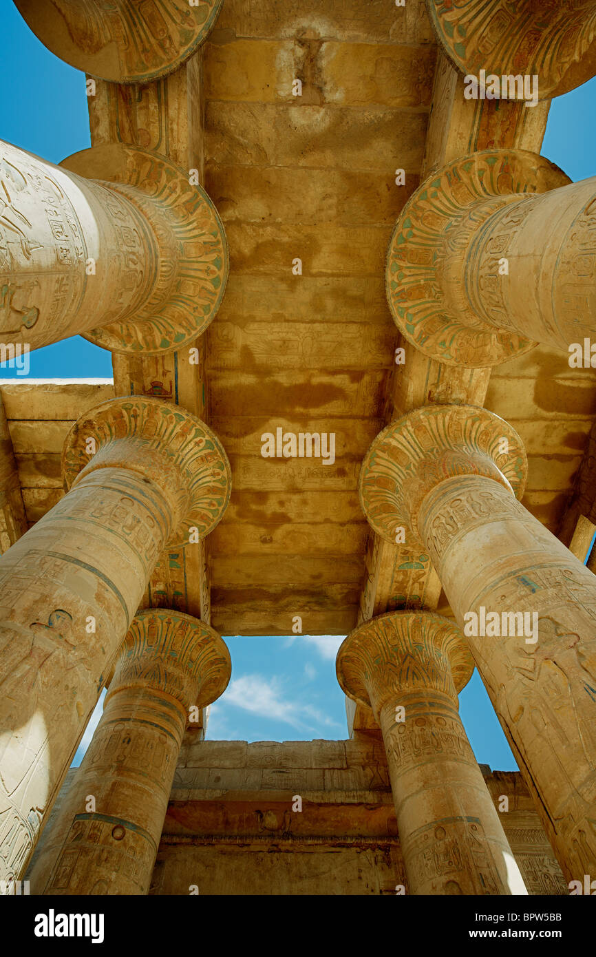 column hall, painted columns in Ramesseum, temple of Ramesses II ...